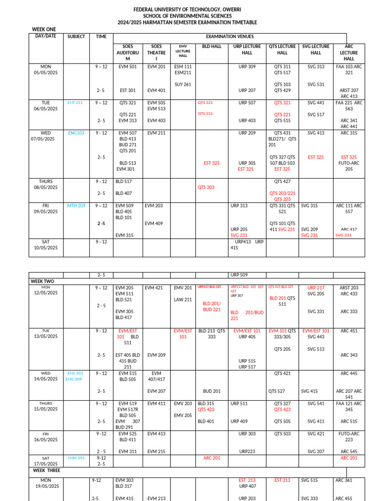 SOES Harmattan Exam Timetable 2024-2025 - 041337 | PDF