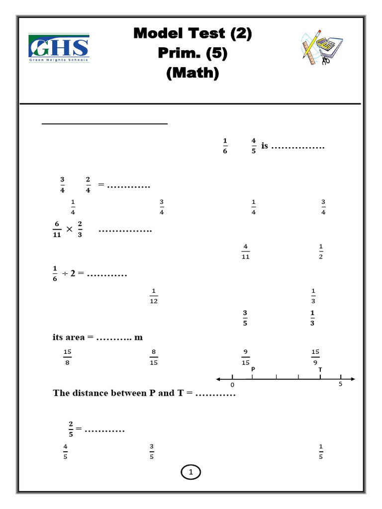 Math Final Model Test (2) & Model Answer Prim.5 | PDF | Triangle | Area
