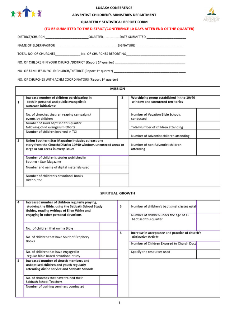 Children Ministries Report Form | PDF | Seventh Day Adventist Church ...