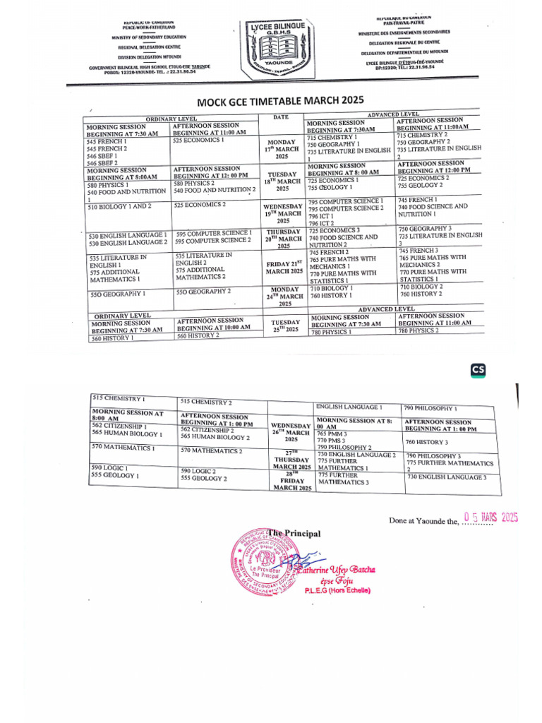 Mock Gce 2025 Timetable | PDF