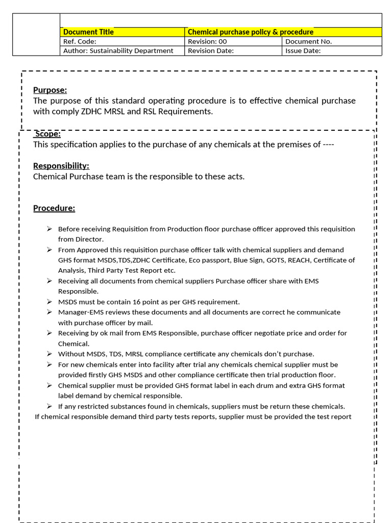 Chemical Purchase Policy & Procedure | PDF