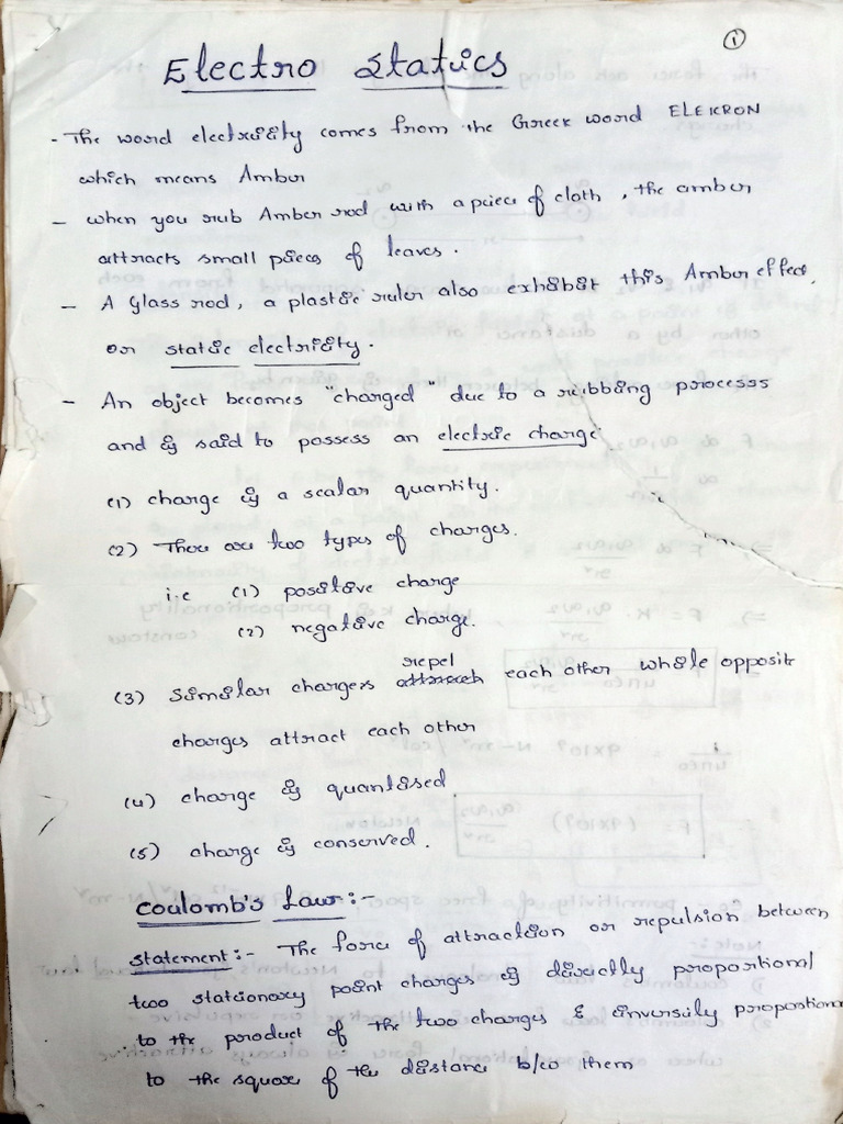 Electrostatics Notes | PDF