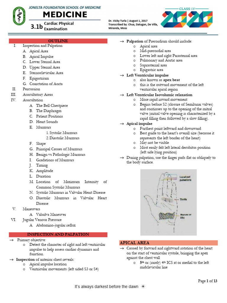 Cardiac Physical Examination Guide | PDF | Heart | Diastole