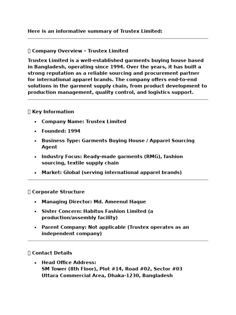 Trustex Limited: Garment Sourcing Expert | PDF