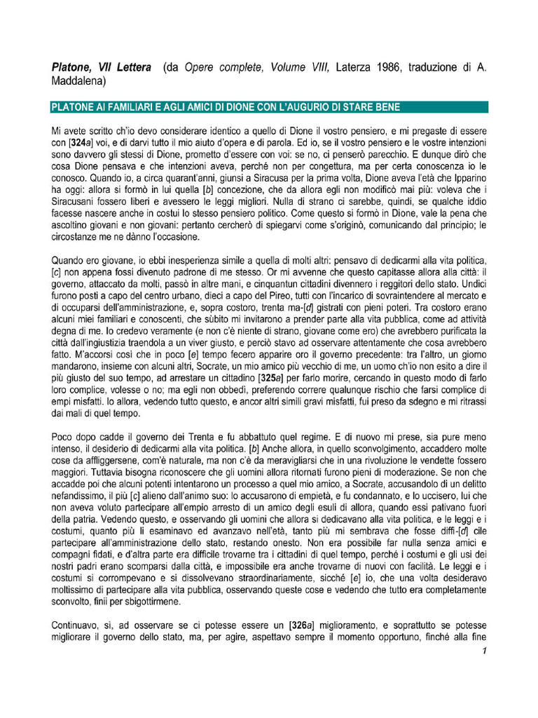 Platone VII Lettera Integrale | PDF