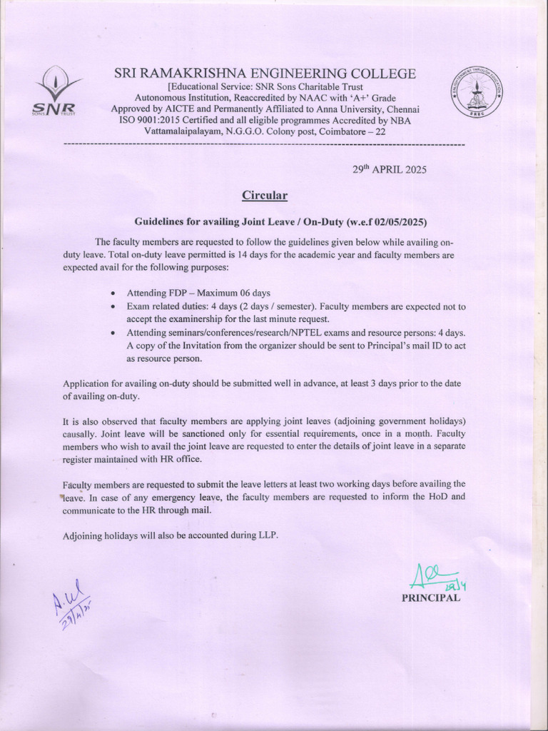 OD & Joint Leave Circular | PDF