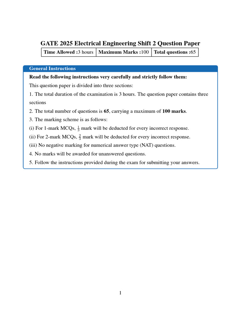 Gate 2025 Ee Memory Based QP | PDF | Amplifier | Electric Motor