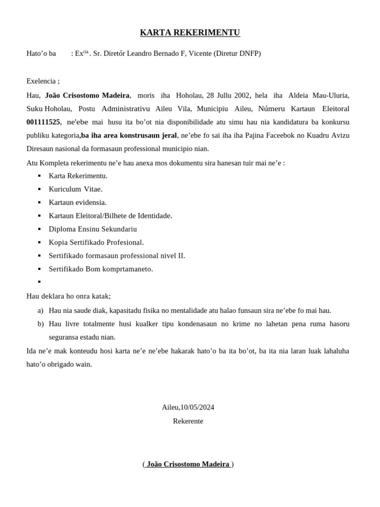 Rekerimentu Joao.c Madeira | PDF