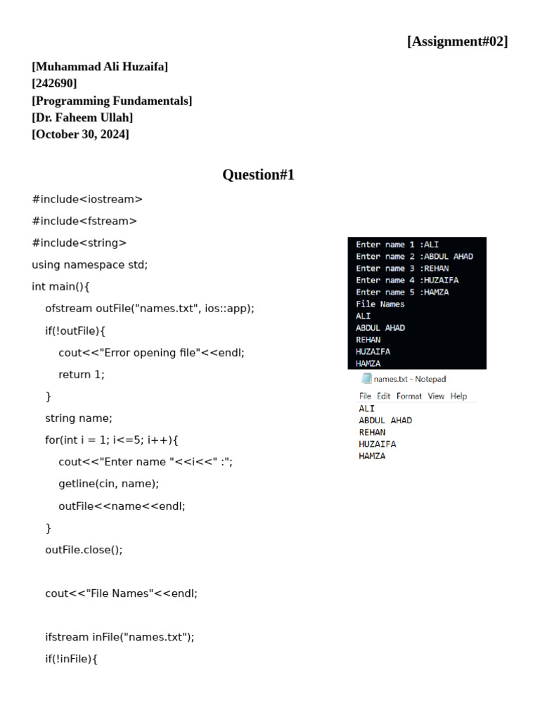 PF Assignment#02 - Muhammad Ali Huzaifa - 242690 | PDF | Pointer (Computer Programming ...