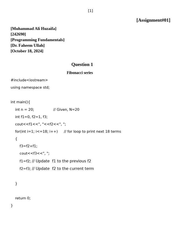 PF Assignment Muhammad Ali Huzaifa (242690) | PDF | Namespace | Computer Programming