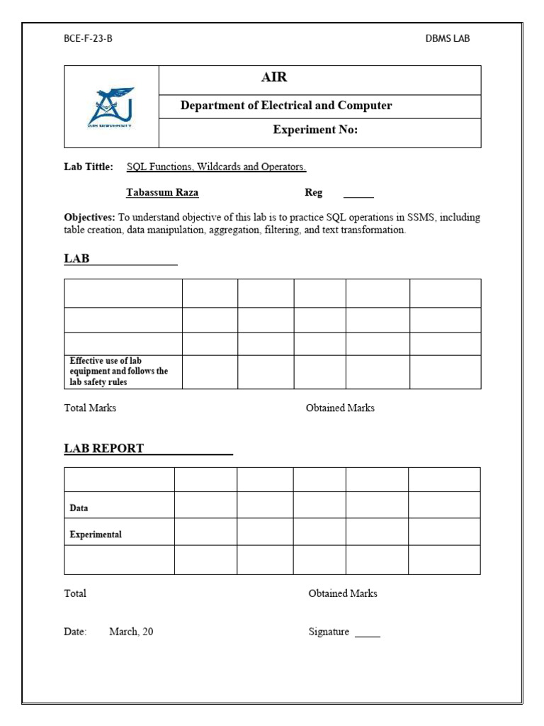 DBMS Lab Report 6 230609 | PDF | Databases | Table (Database)