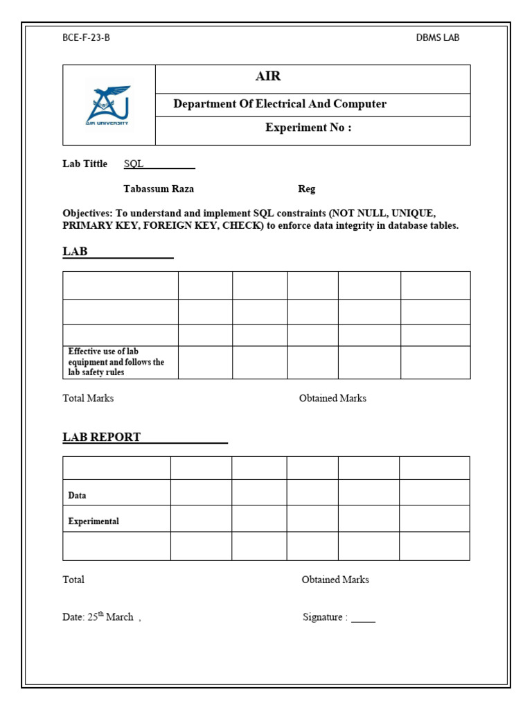 DBMS Lab Report 7 230609 | PDF | Relational Database | Computer Data