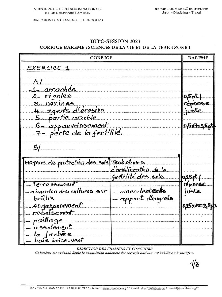 Bepc-Z1-Svt-2023 Corrigé | PDF
