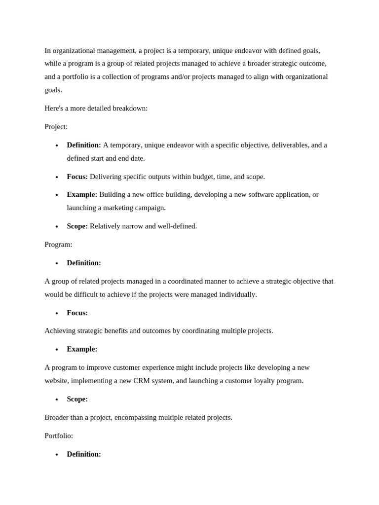 Project vs Program vs Portfolio | PDF | Project Management | Economies