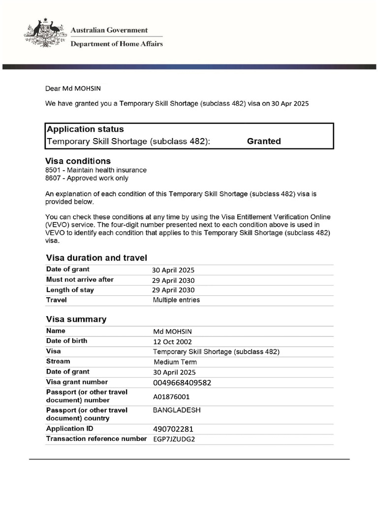 MD Mohsin Granted | PDF