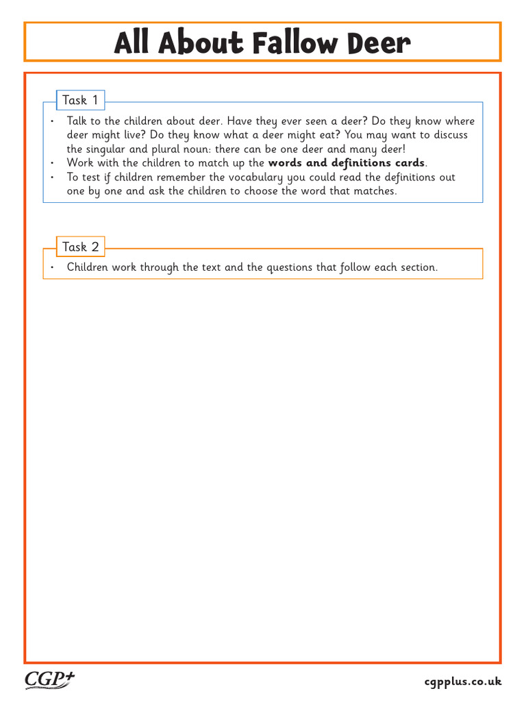 Fallow Deer Reading Comprehension SEN (Year 4) Printer Friendly | PDF ...