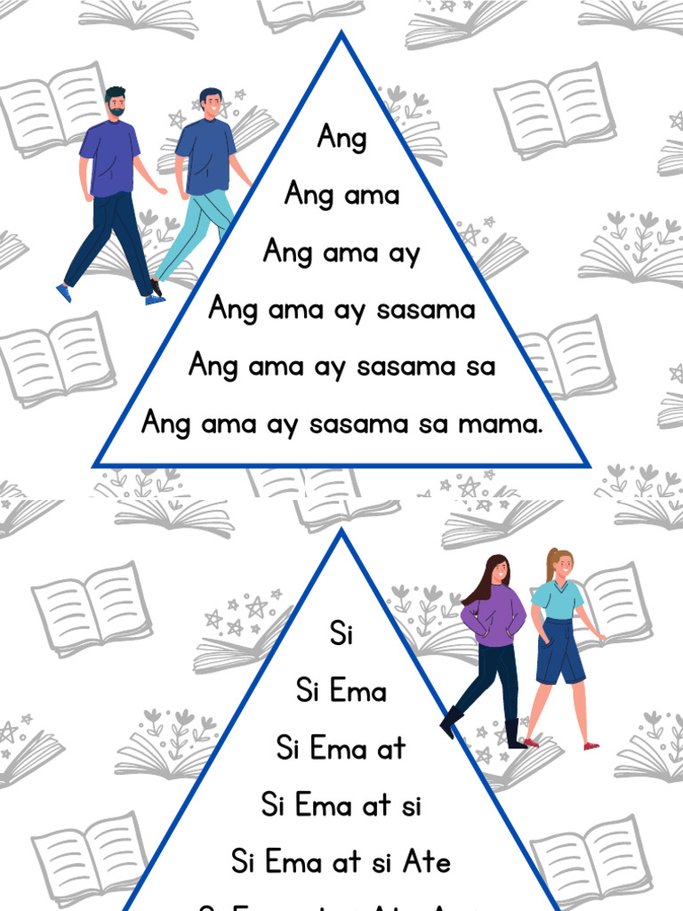 Blue Black White Filipino Pyramid Sentence Reading Fluency Poster | PDF