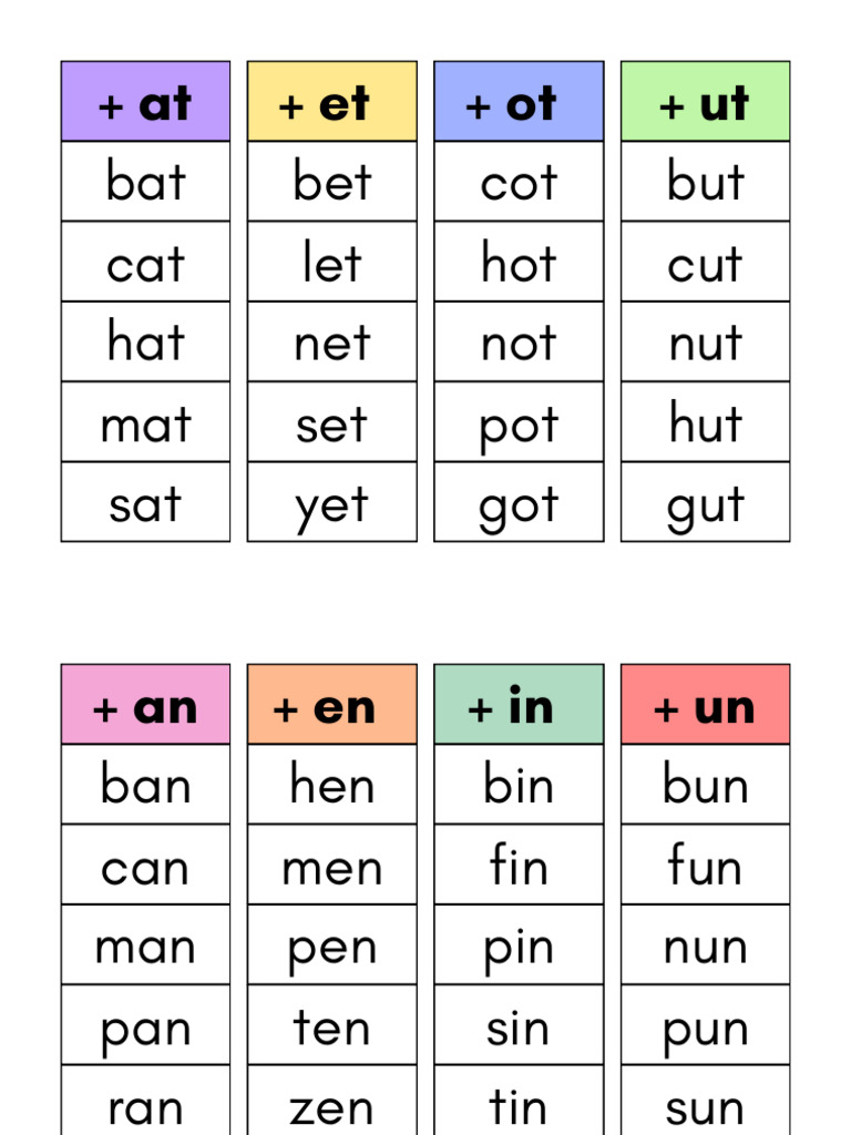 Word Family Reading Fluency Flashcards | PDF