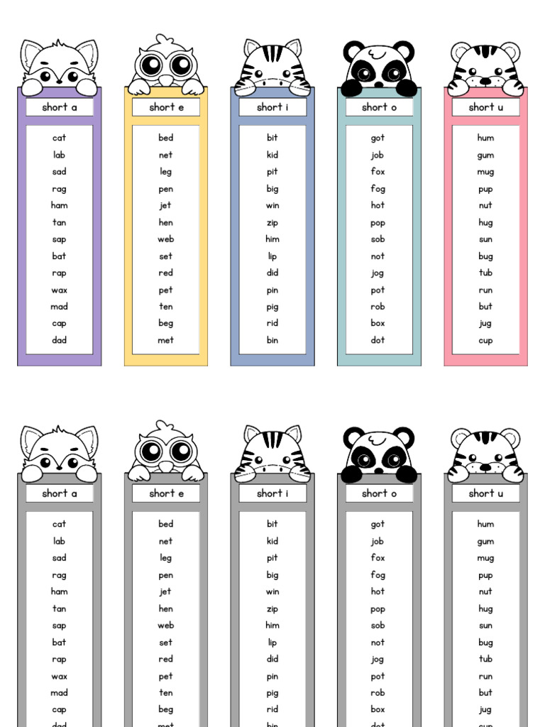 Colorful Short Vowel CVC Sound Animal Reading Flashcards | PDF
