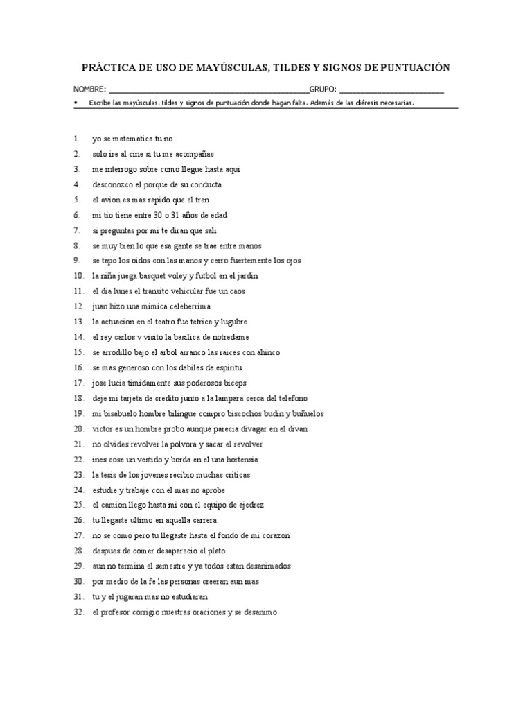 131 Oraciones de Mayúsculas, Puntuación y Tildación | PDF | Deportes | Ocio