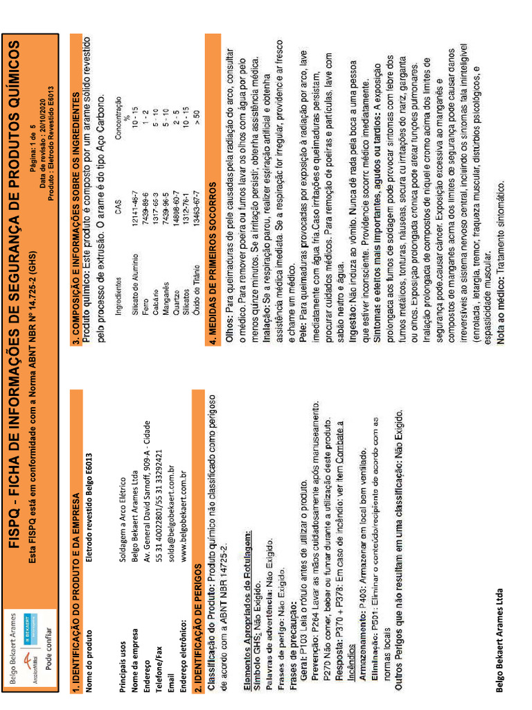 FISPQ Eletrodo E6013 R1 | PDF