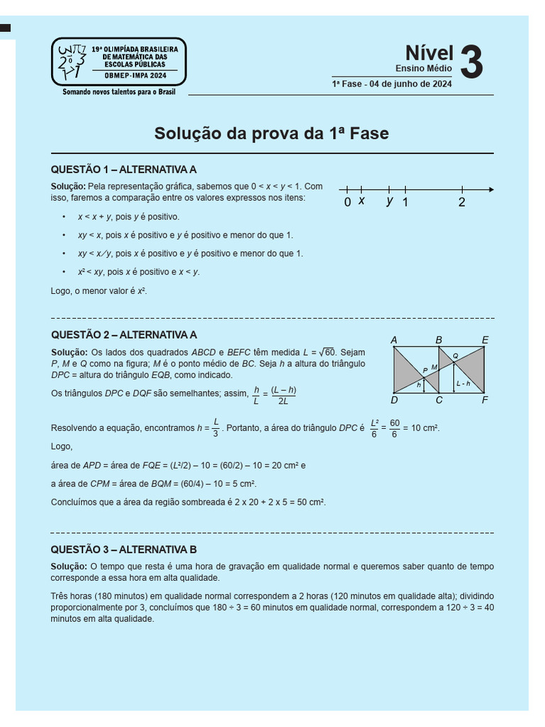 OBMEP Multipla Escolha PROVA E GABARITO 2024-IMPA-IMPA-NIVEL 3 | PDF ...