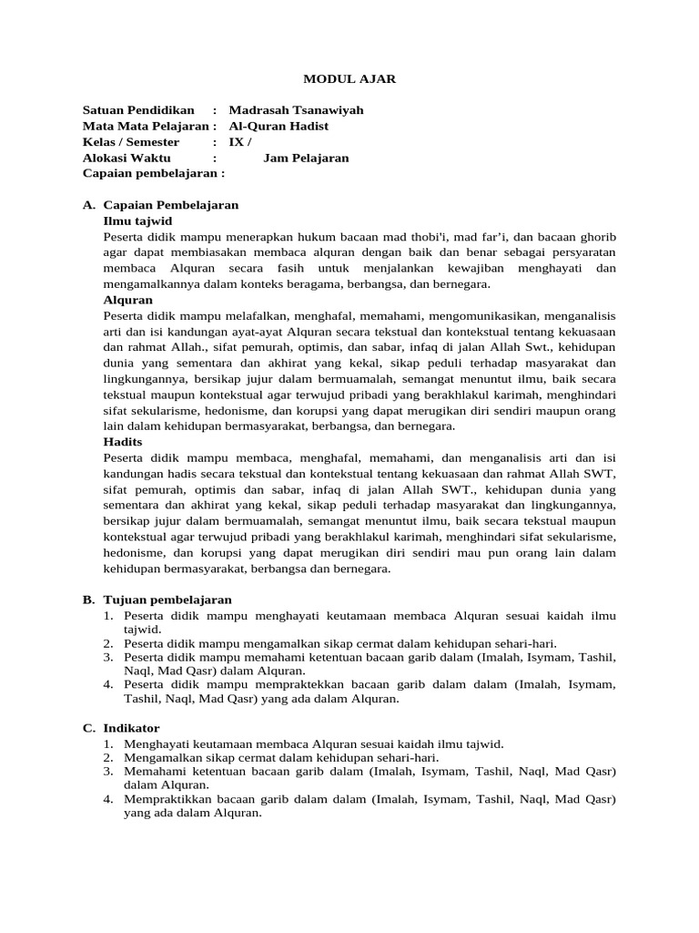 Modul ajar Qurdis Kelas XI SMT 2 | PDF