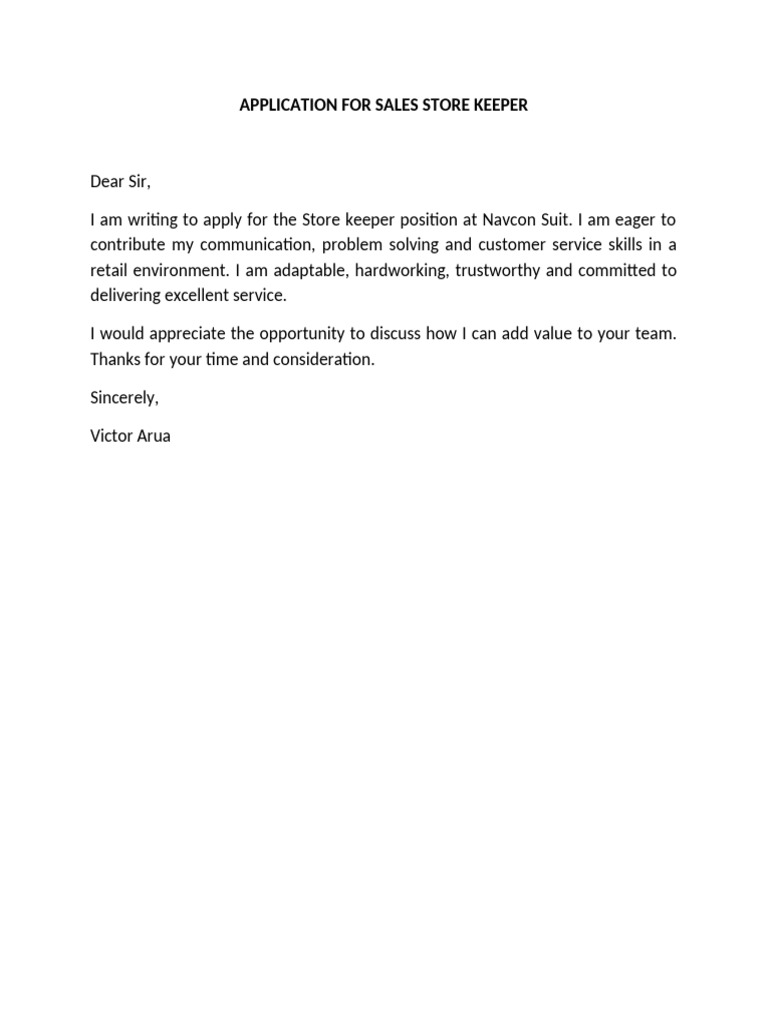 Application For Sales Store Keeper | PDF