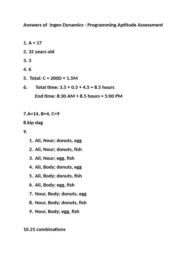 Answers of Ingen Dynamics - Programming Aptitude Assessment | PDF