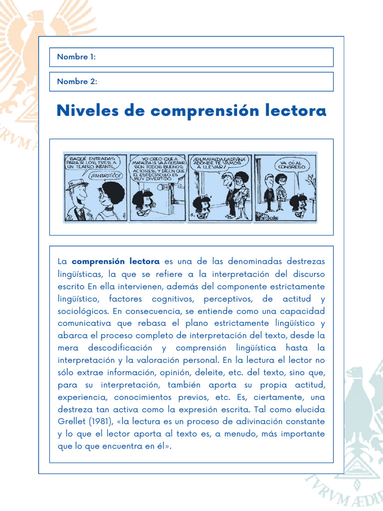 Niveles de Comprensión Lectora | PDF | Comprensión lectora | Ciencia ...