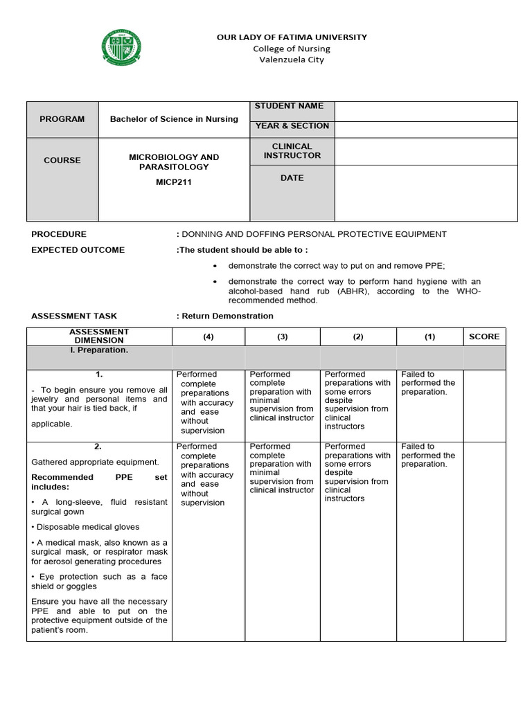 RUBRICS Donning Doffing PPE | PDF | Personal Protective Equipment | Occupational Safety And Health