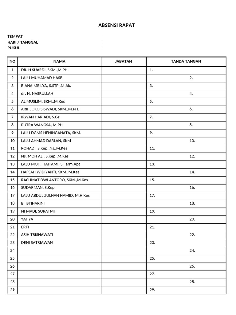 Contoh ABSENSI | PDF