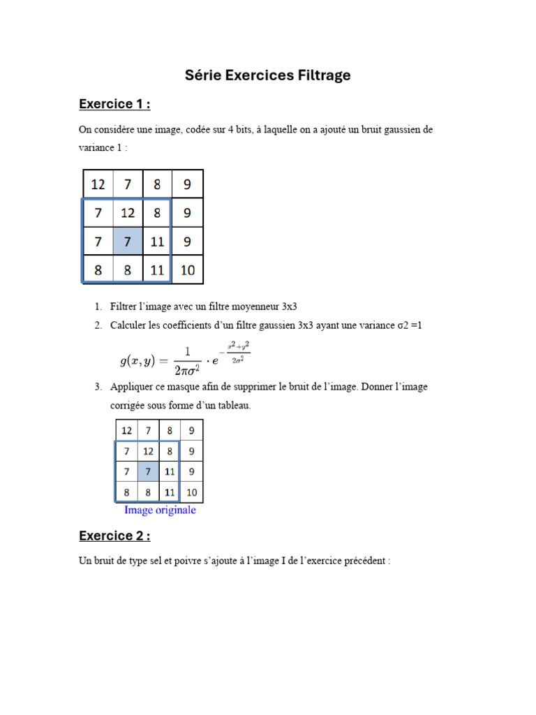 Filtrage d'images : Moyenneur et Gaussien | PDF