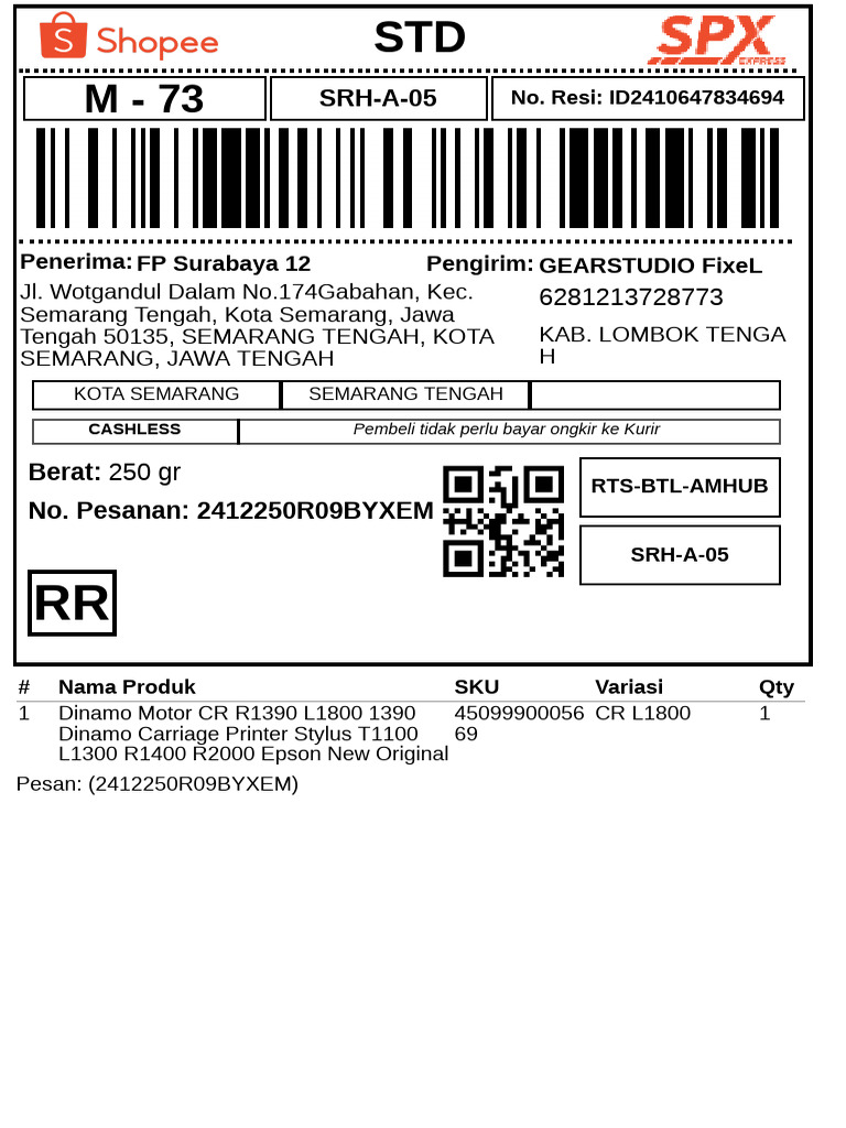 contoh Resi Pengiriman | PDF