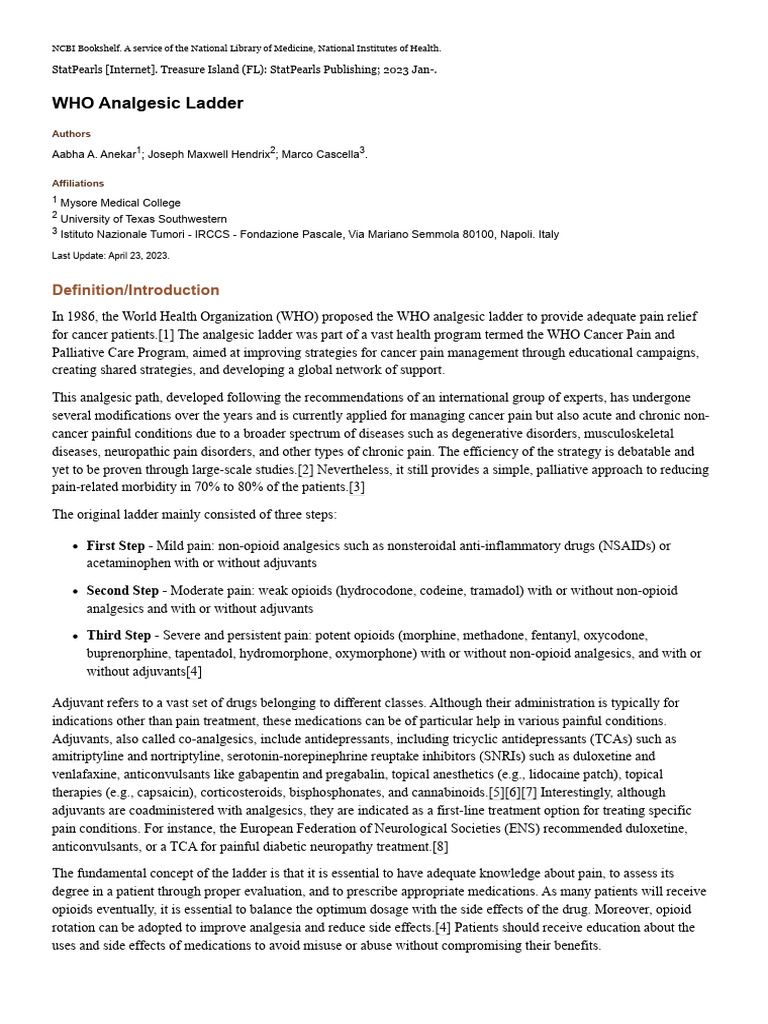 WHO Analgesic Ladder - StatPearls - NCBI Bookshelf | PDF | Analgesic ...