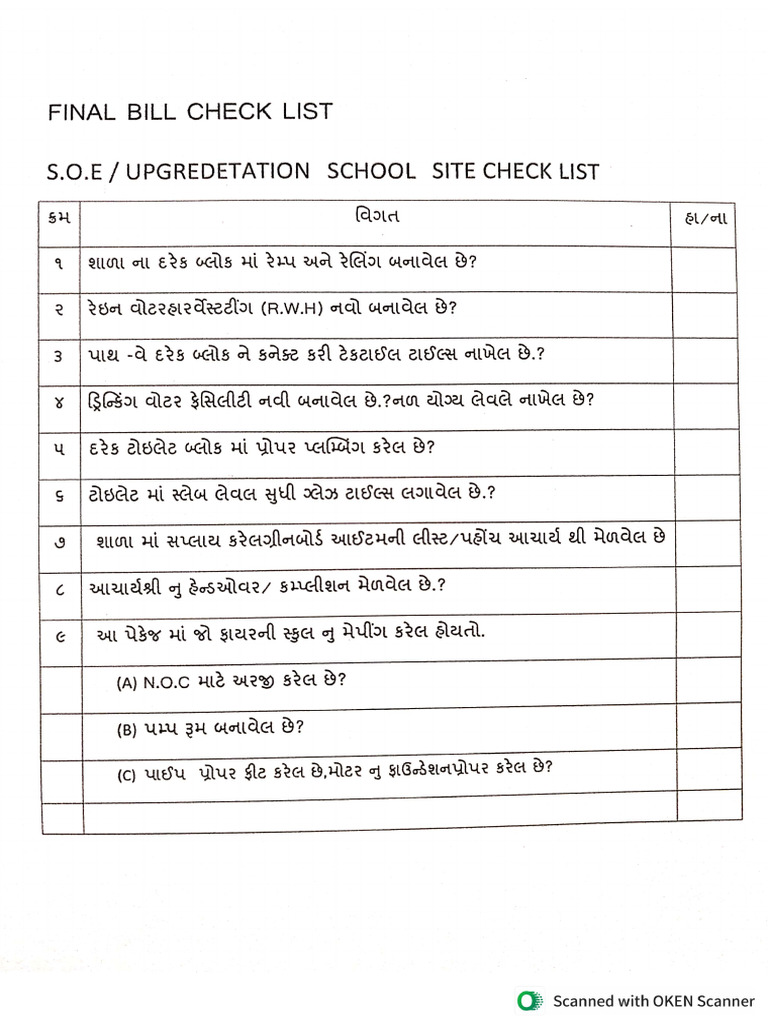 Final Bill Check List | PDF