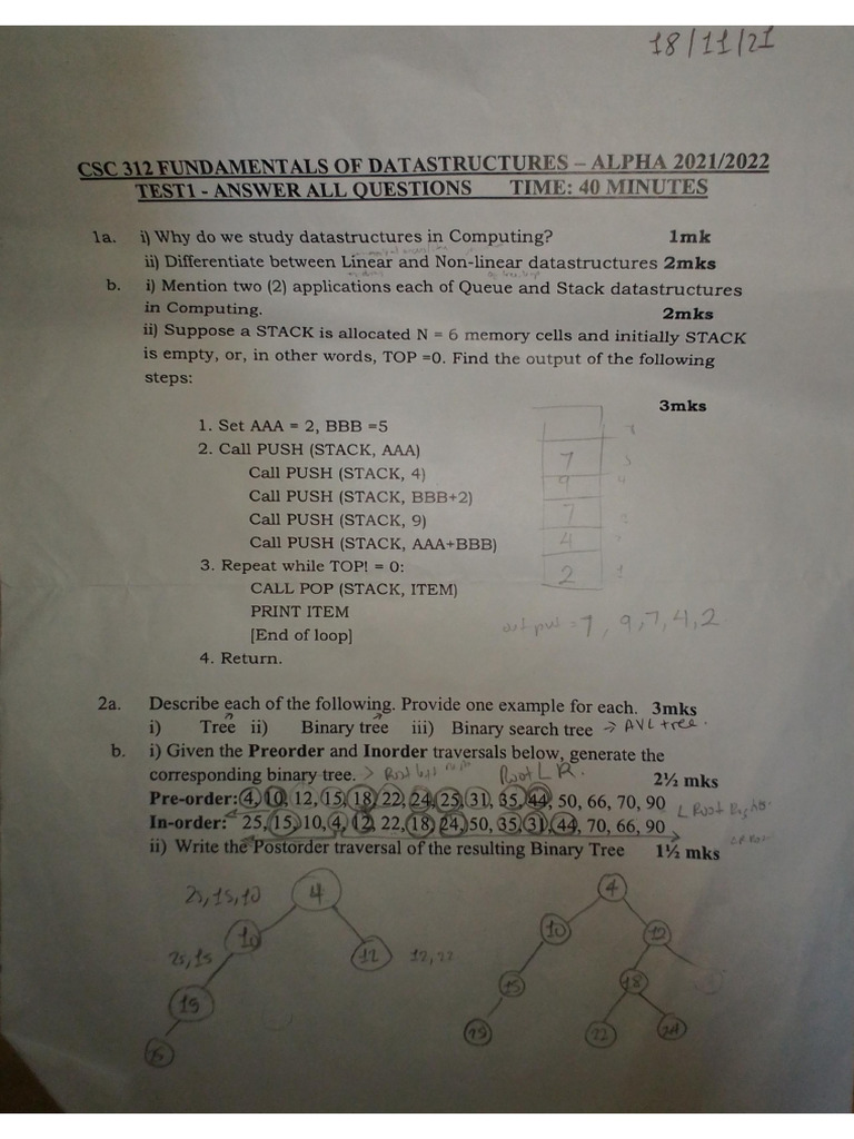 CSC 312 - 2021-2022 (Test 1) | PDF