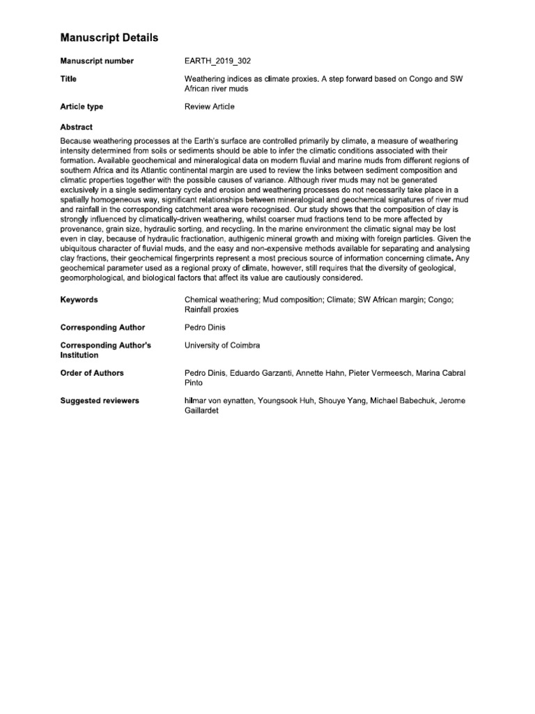 Dinis etal-19-WeatheringIndicesClimateProxies RevisedSubm | PDF | Weathering | Soil