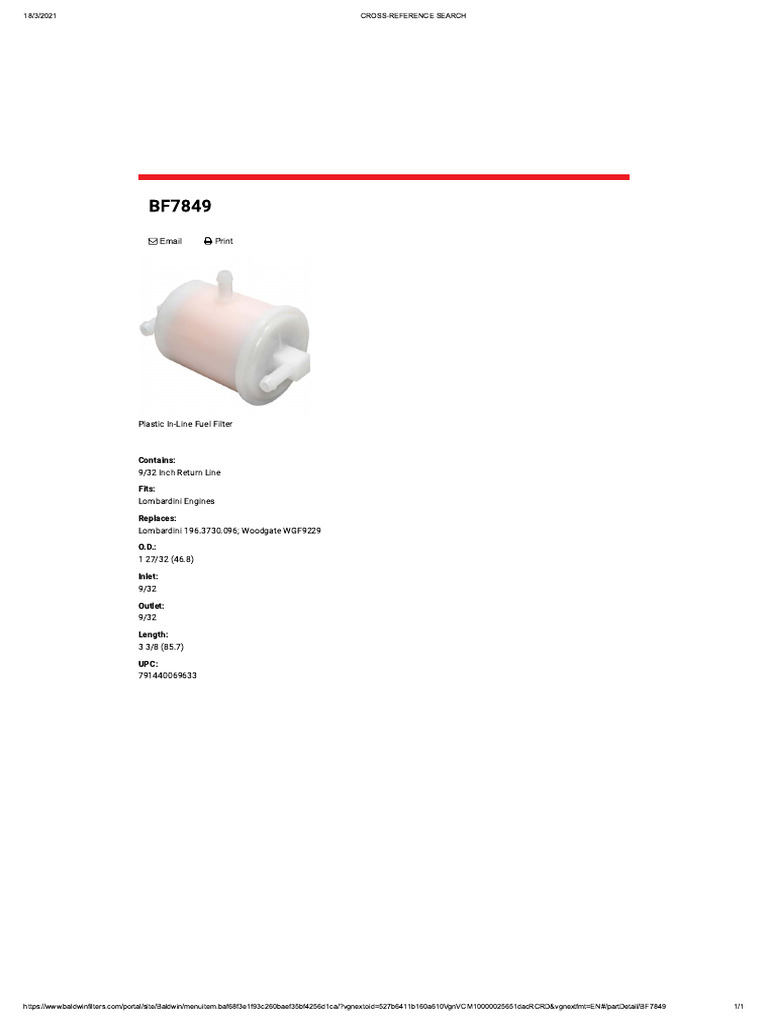 FILTRO GASOIL BALDWIN BF7849 GENERADOR DOMOSA | PDF