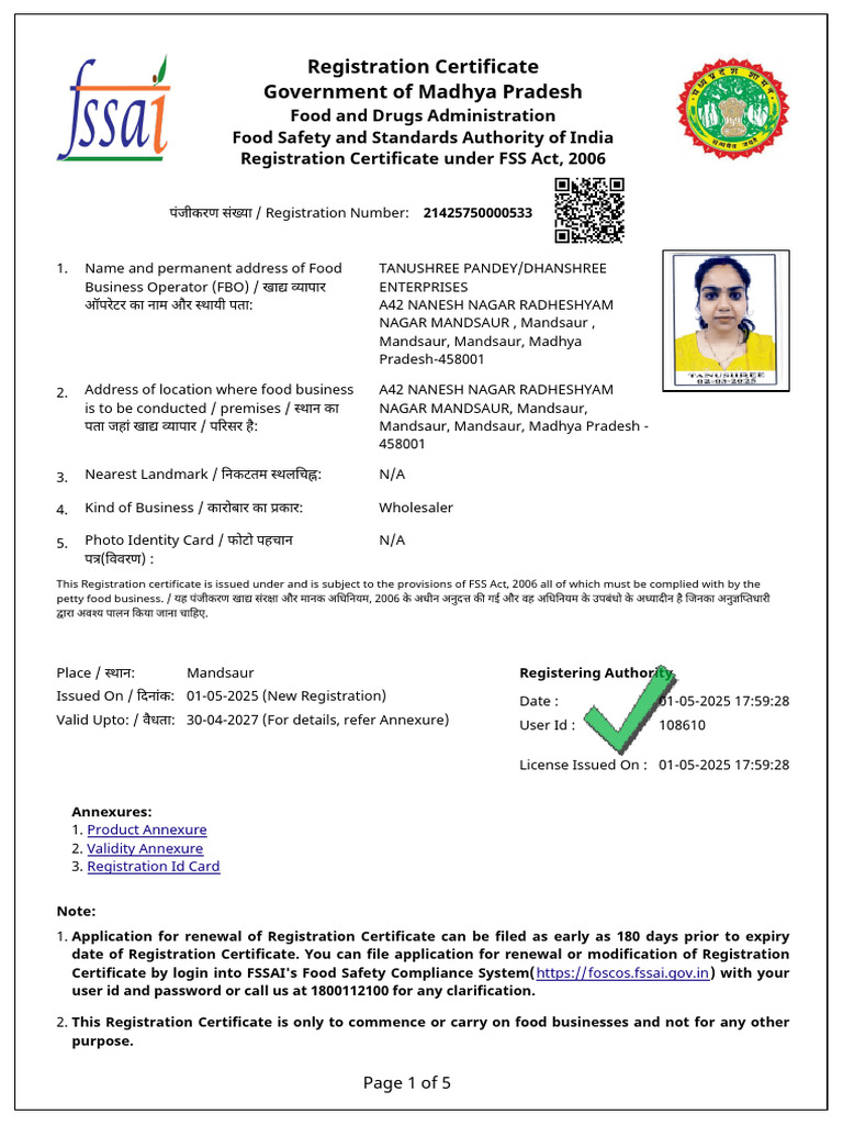 Registration Certificate Government of Madhya Pradesh | PDF ...