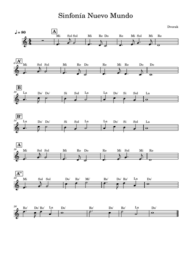 Largo_Sinfona_Nuevo_Mundo con notas | PDF | Elementos de la música ...