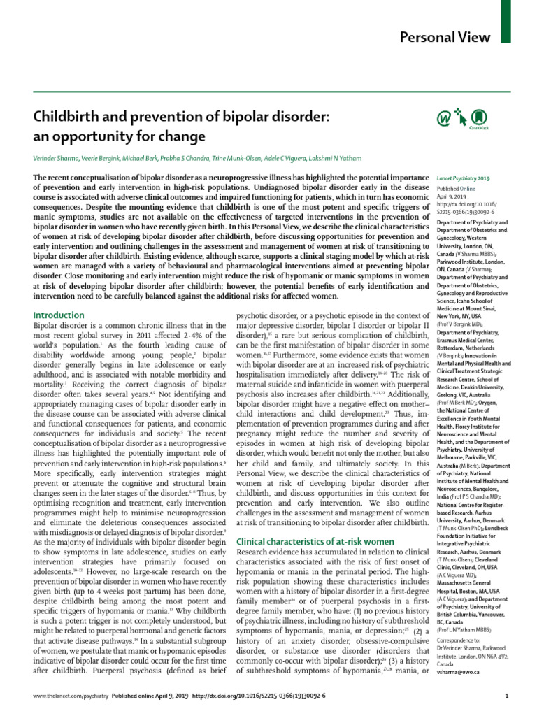 Preventing Bipolar Disorder Post-Childbirth | PDF | Mania | Bipolar ...