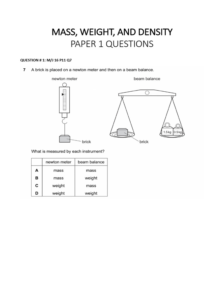 Mass Weight Density P1 2022 10 24 15 - 21 - 08 | PDF