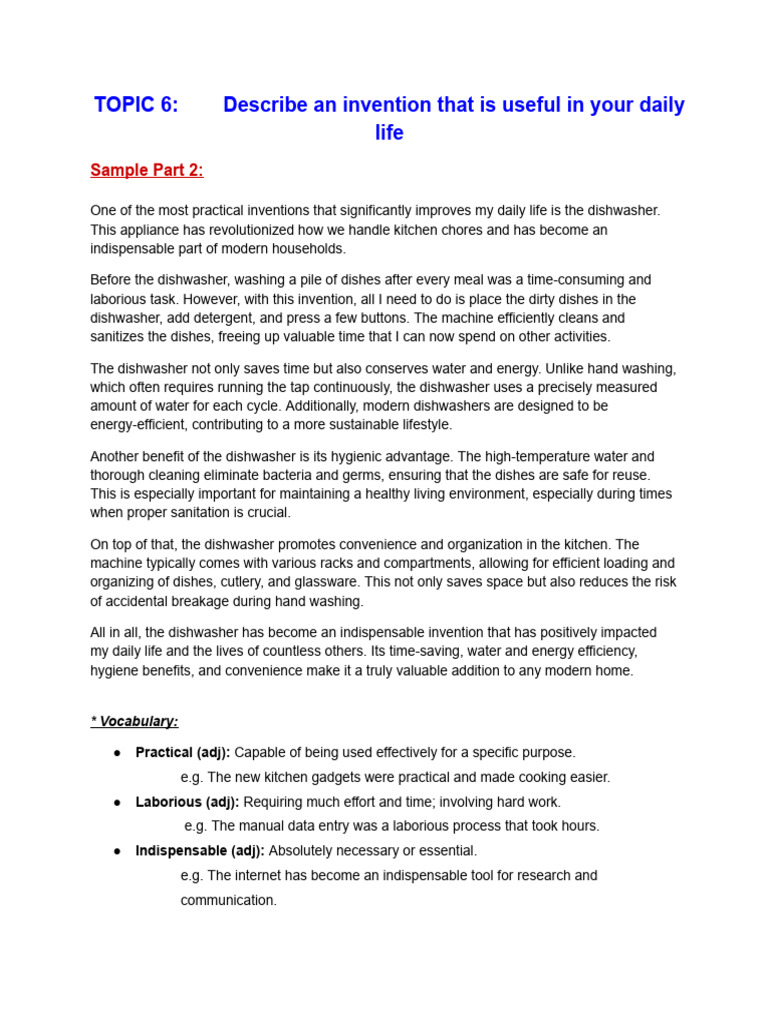 TOPIC 6 - Describe An Invention That Is Useful in Your Daily Life | PDF ...