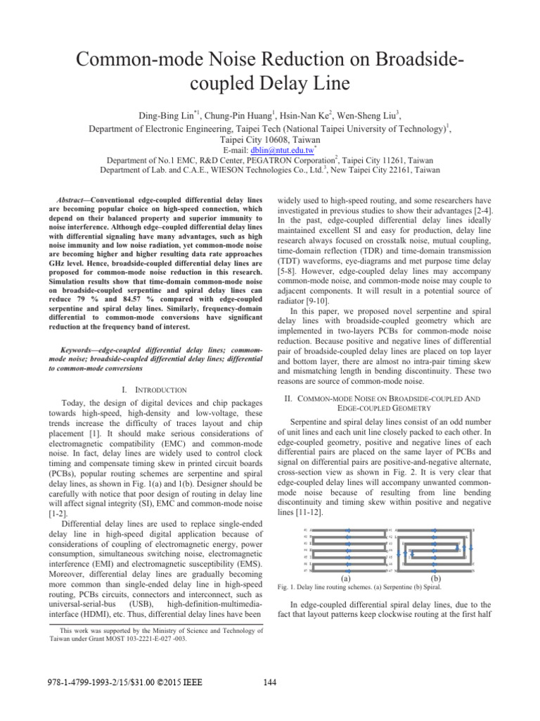 Common-Mode Noise Reduction On Broadside-Coupled Delay Line | PDF | Amplitude | Printed Circuit ...