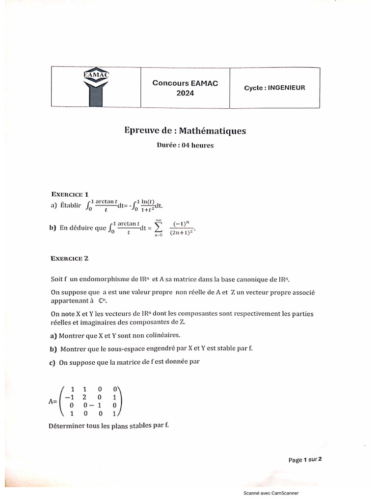 EAMAC Maths Ingénieur 2024 | PDF