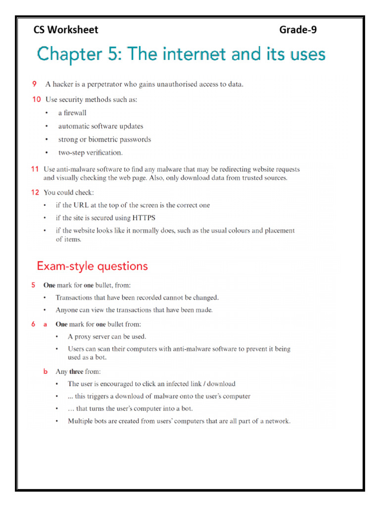 CS Grade-9 Worksheet-Final | PDF