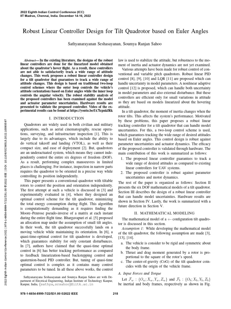 Robust Linear Controller Design For Tilt Quadrotor Based On Euler Angles | PDF | Control Theory ...