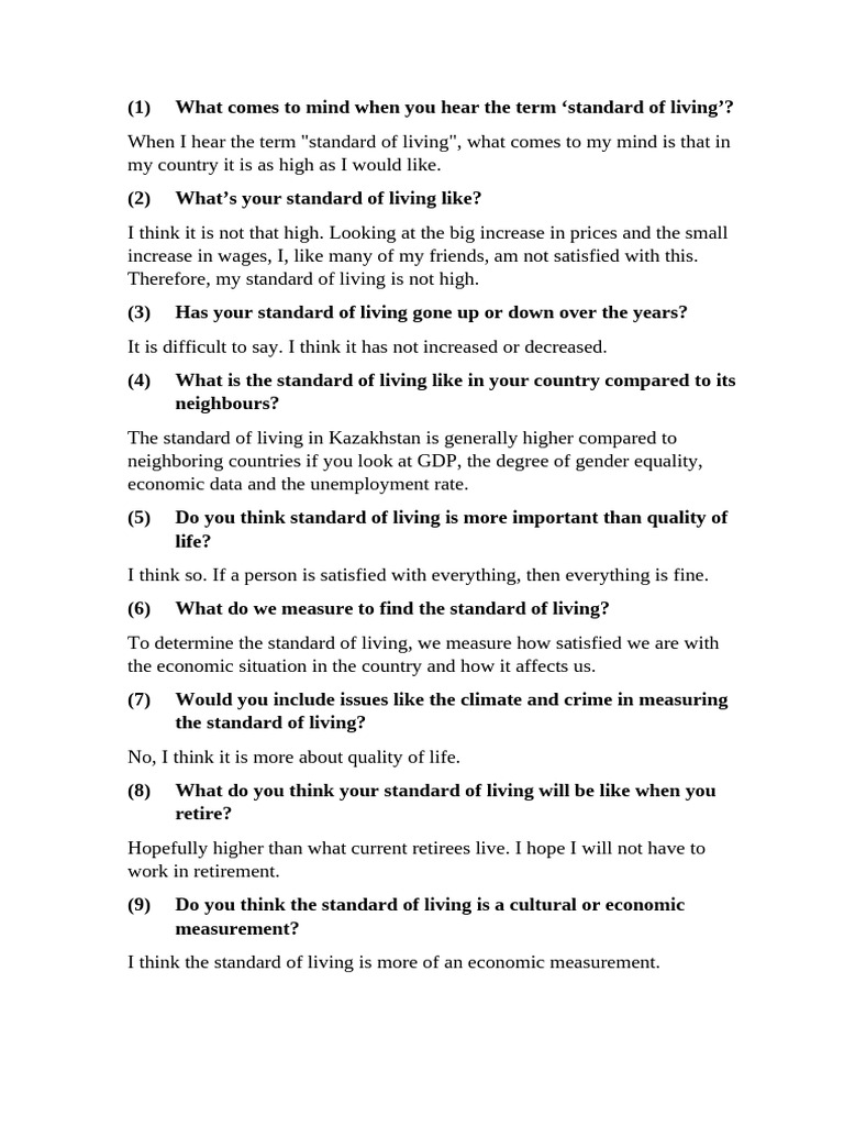 Understanding Standard of Living Factors | PDF | Population Growth ...