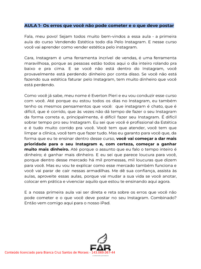 AULA1-Oserrosquevocenaopodecometereoquedevepostar | PDF | Estética | Dinheiro